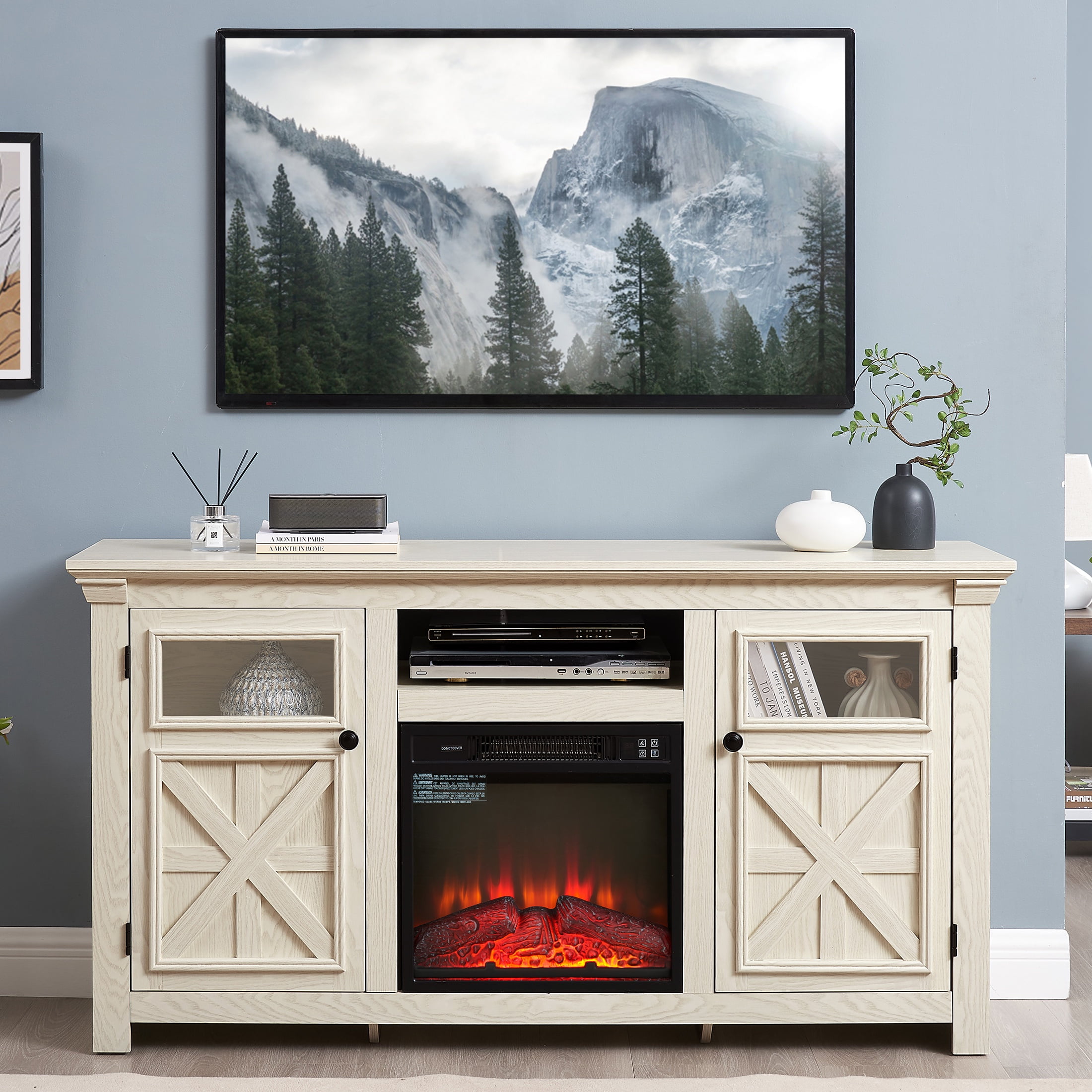 PAPROOS Electric Fireplace TV Stand with Barn Doors for 65" TV ...