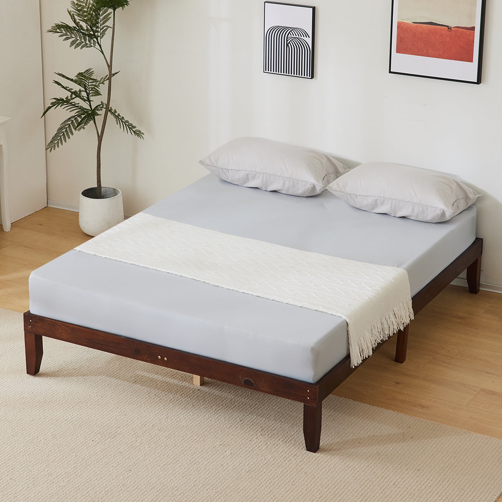 PAPROOS Full Size Bed Frame, Wooden Platform Bed with Strong Wood Slats ...