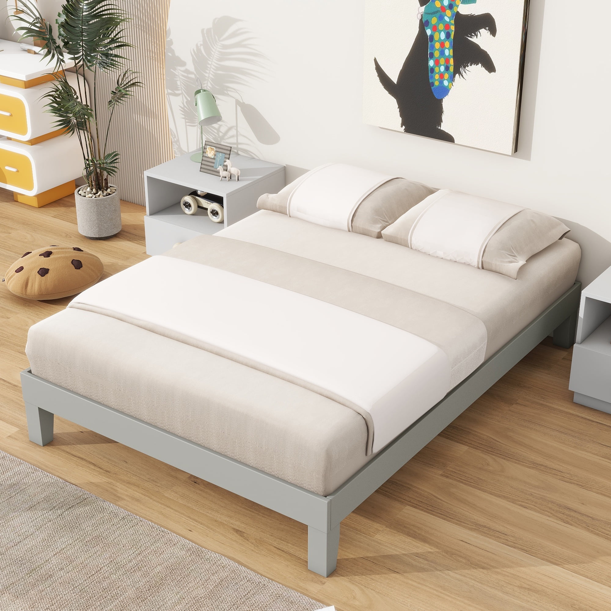 Paproos Full Size Bed Frame, Modern Wood, Headboard, Footboard, Strong ...