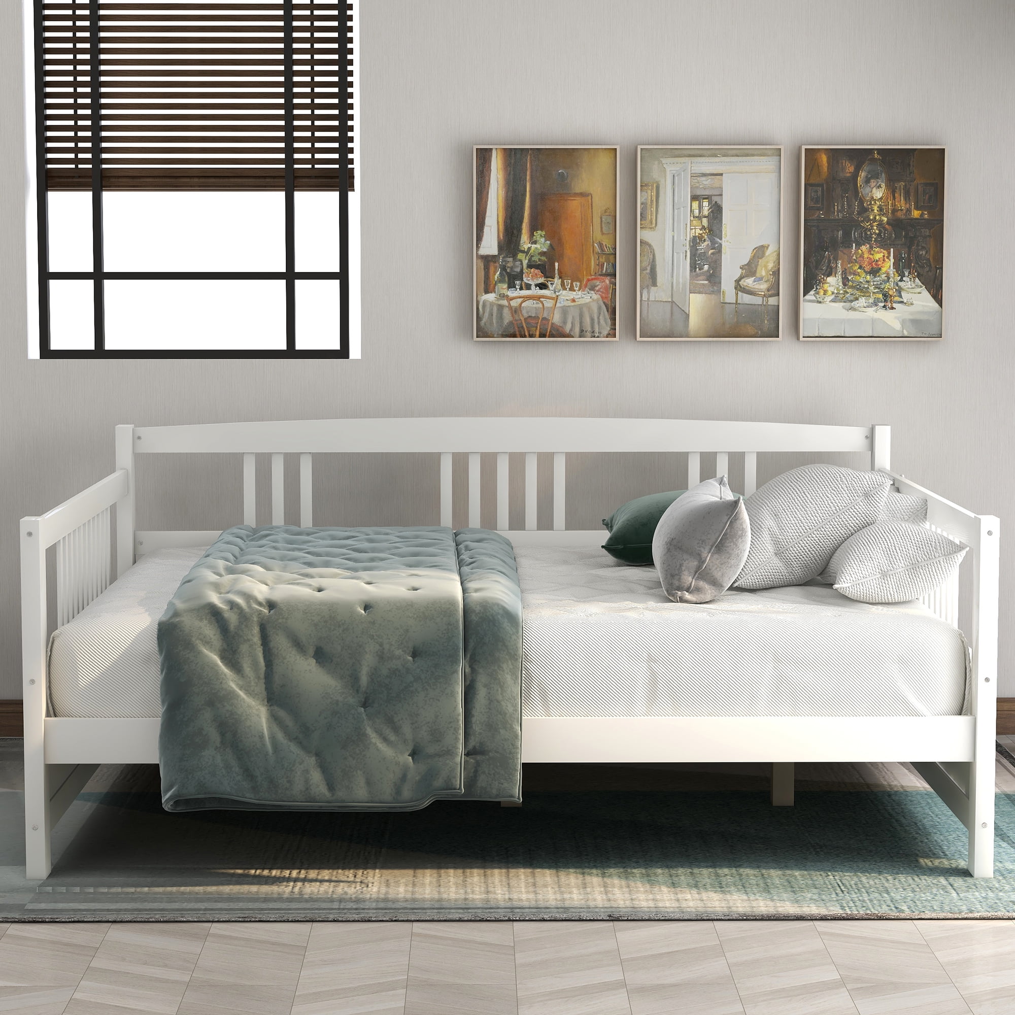 PAPROOS Full Size Daybed, Solid Wood Daybed Frame with Strong Wooden ...