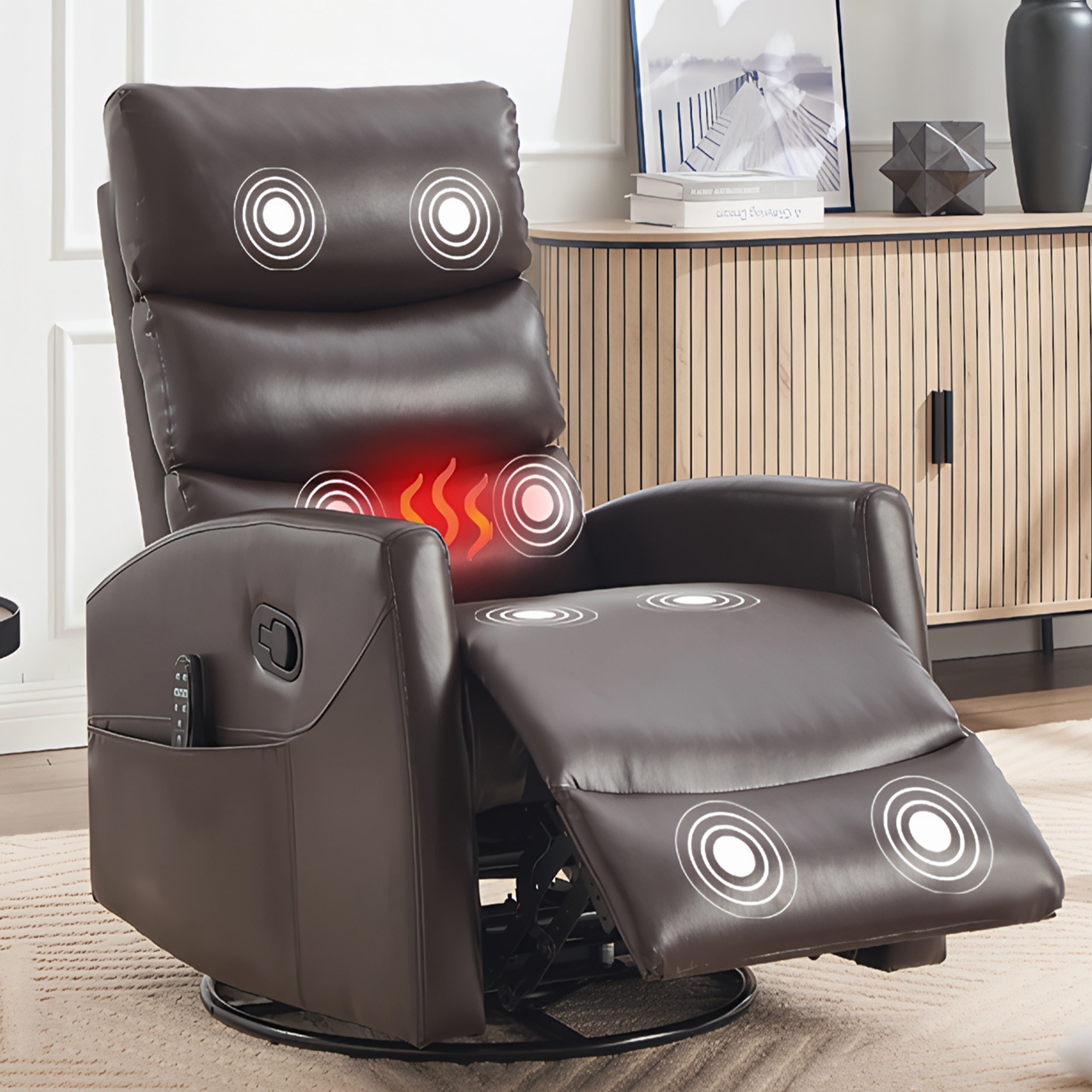 PAPROOS Rocker Recliner with Heat Therapy and Massage, PU Leather 360 ...