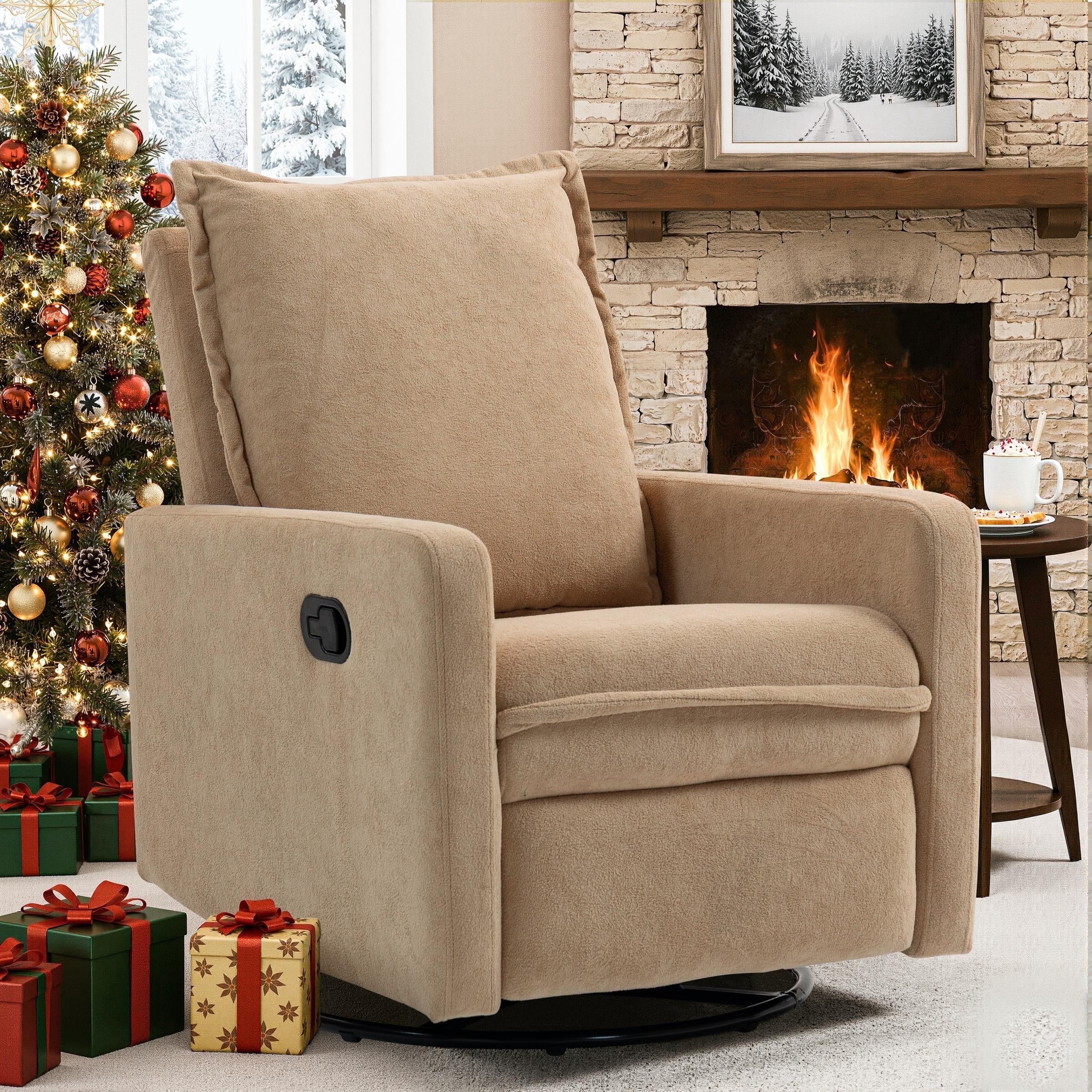 Paproos Swivel Rocker Recliner, Velvet 360°Swivel Rocking Recliner ...