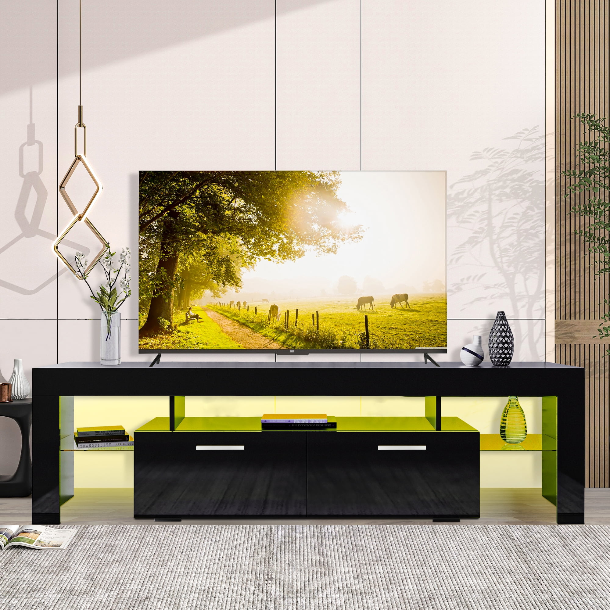 PAPROOS LED TV Stand, High Gloss TV Cabinet with LED Lights, Modern TV ...