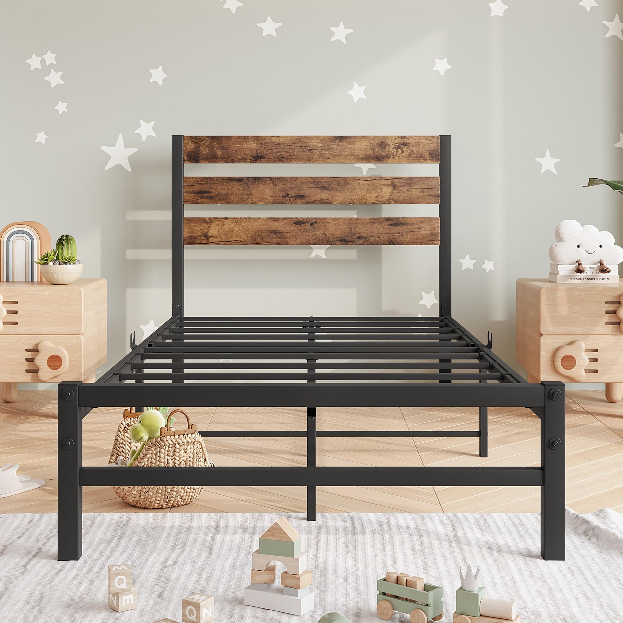 PAPROOS Easy Assemble Metal Twin Bed Frame, Heavy Duty Platform with ...