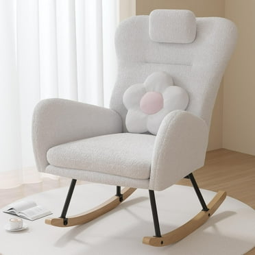 PAPROOS Indoor Teddy Fabric Rocking Chair, High Backrest Glider Rocker ...