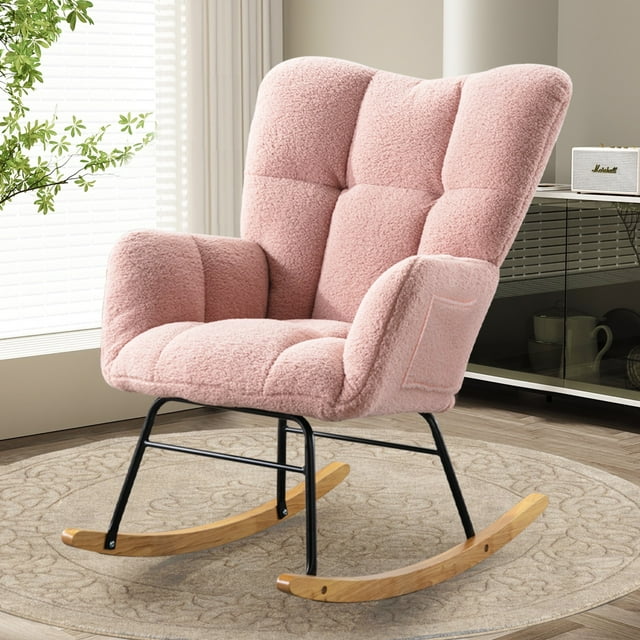 PAPROOS Modern Teddy Fabric Rocking Chair, Accent Rocker Chair with ...