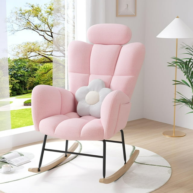 PAPROOS Modern Teddy Fabric Rocking Chair, Accent Rocker Chair with ...