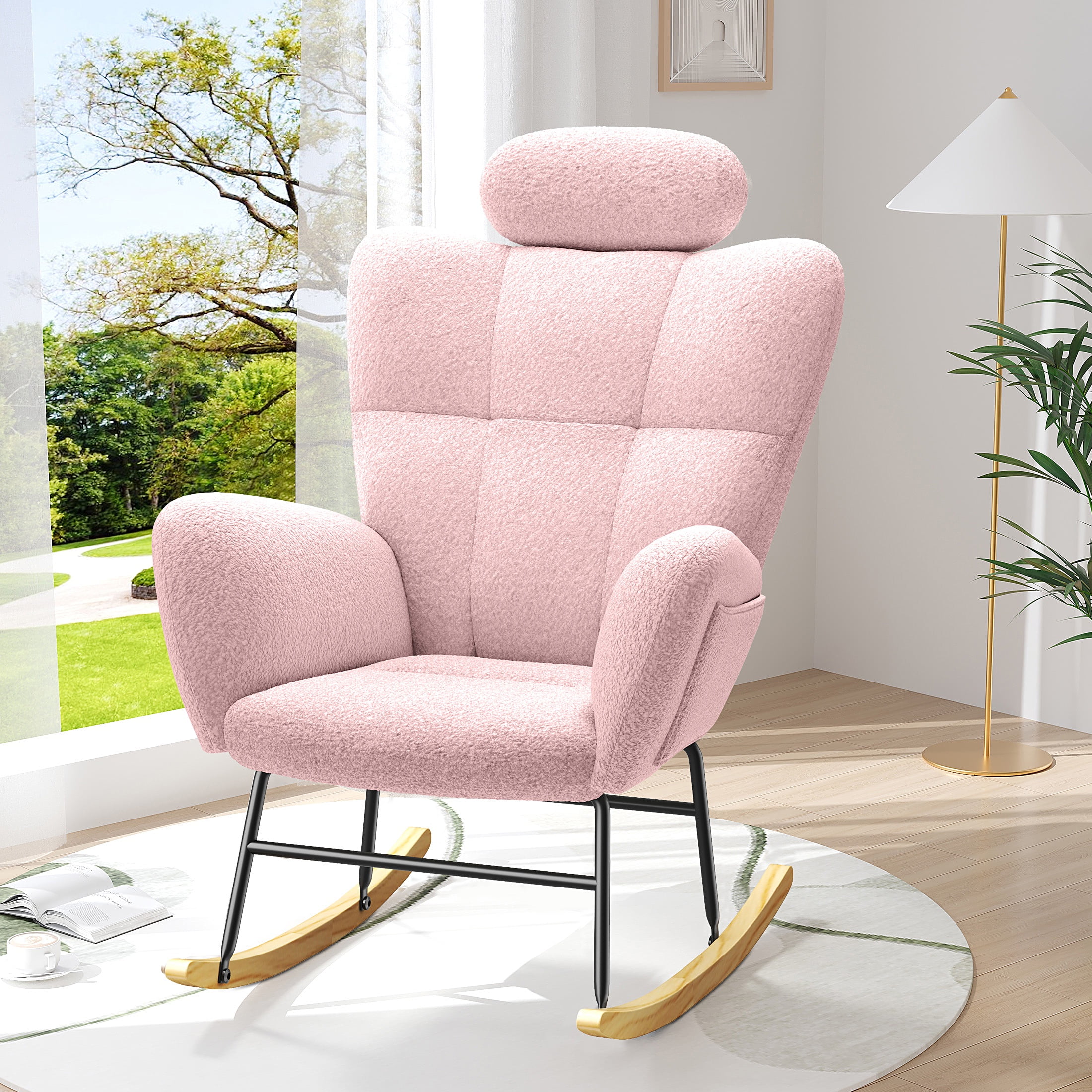 PAPROOS Modern Teddy Fabric Rocking Chair, Accent Rocker Chair with ...