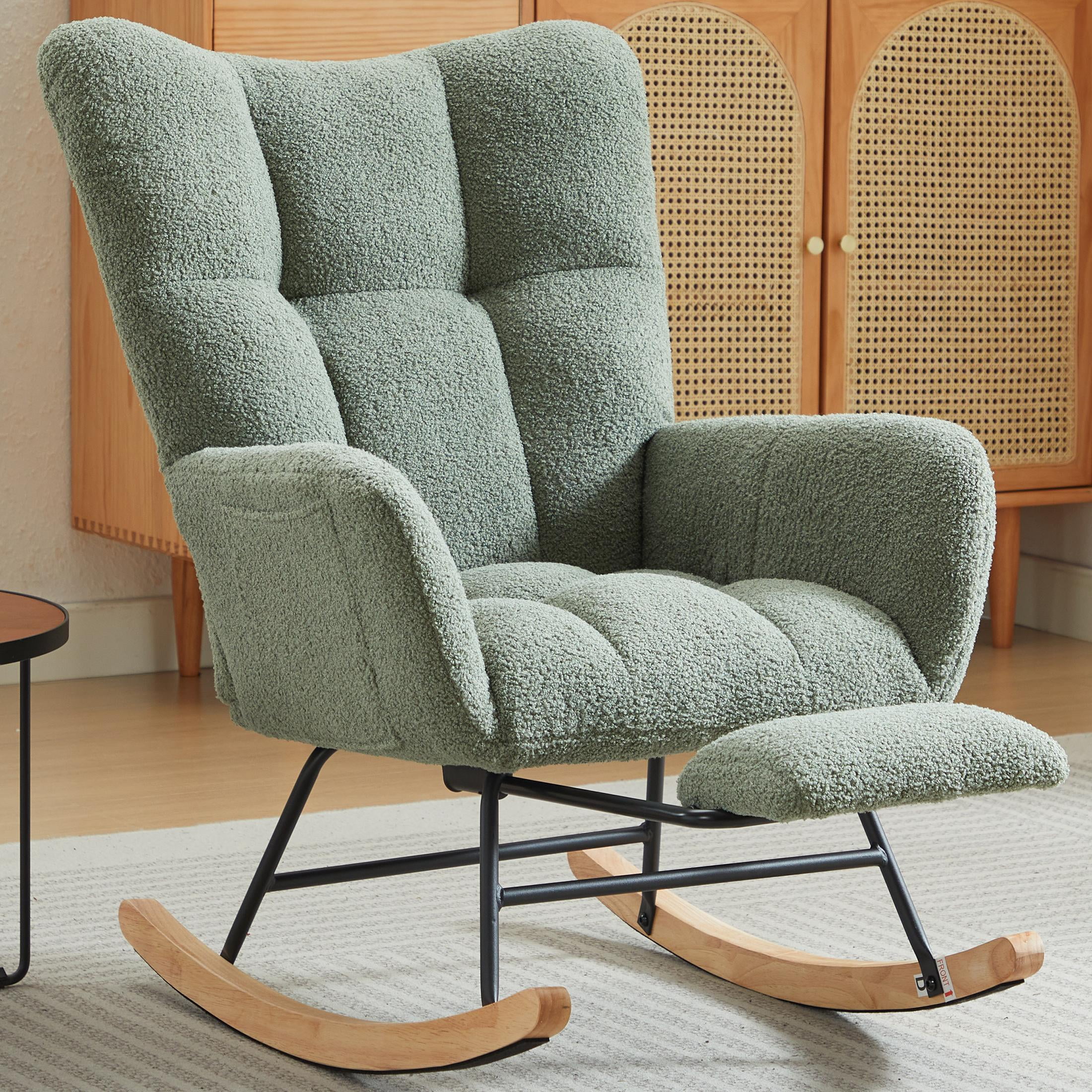 PAPROOS Rocking Nursery Chair with Footrest, Upholstered Glider Chair ...