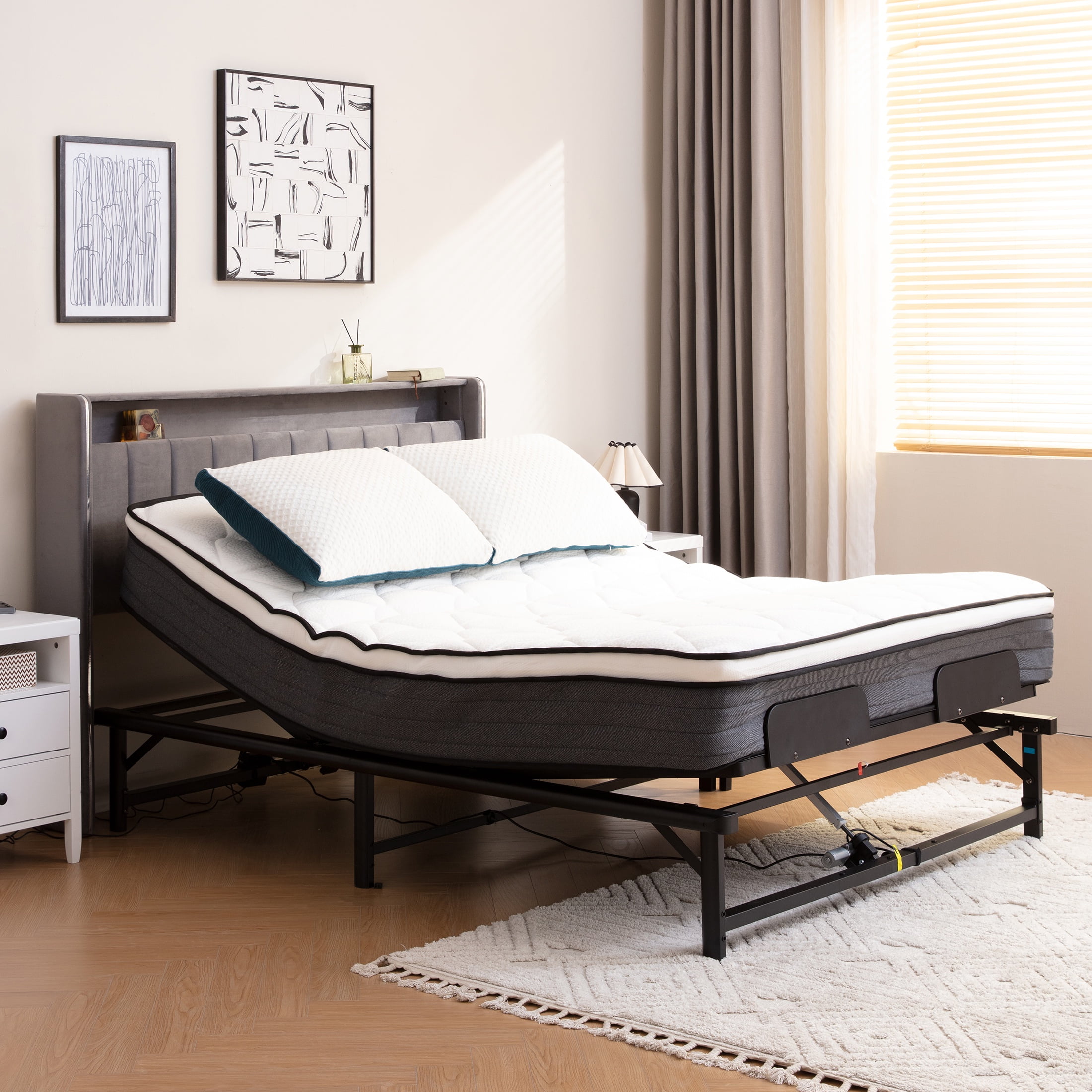 Paproos Queen Size Electric Adjustable Bed Base Steel Frame with ...