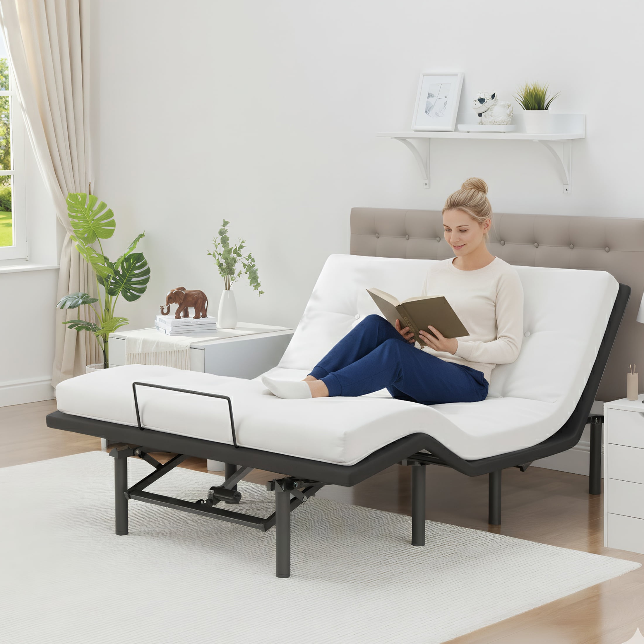 Paproos Queen Size Electric Adjustable Bed Base Steel Frame with ...