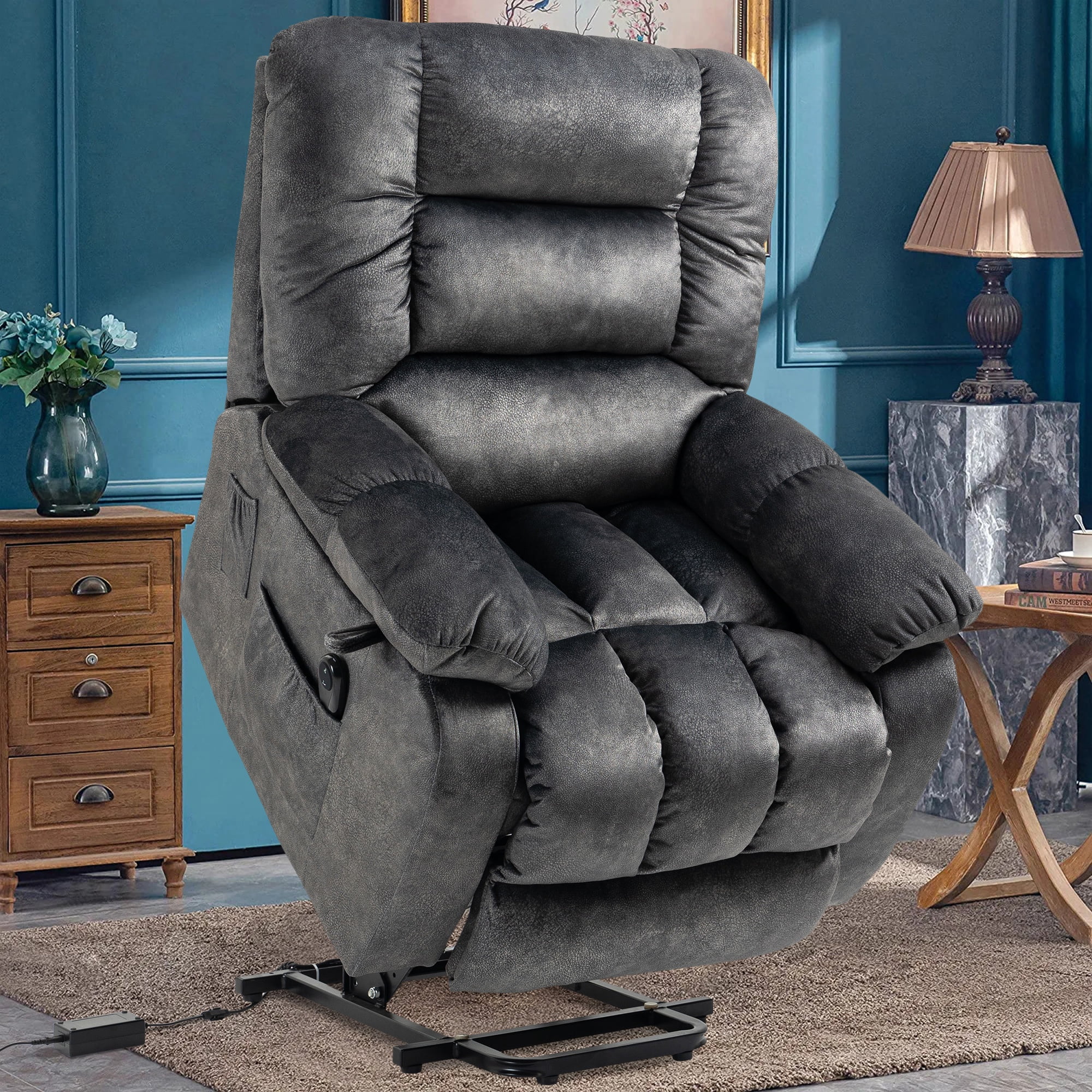 Brown Power Lift Recliner Chair with Heat, Massage, Side Pocket by ...