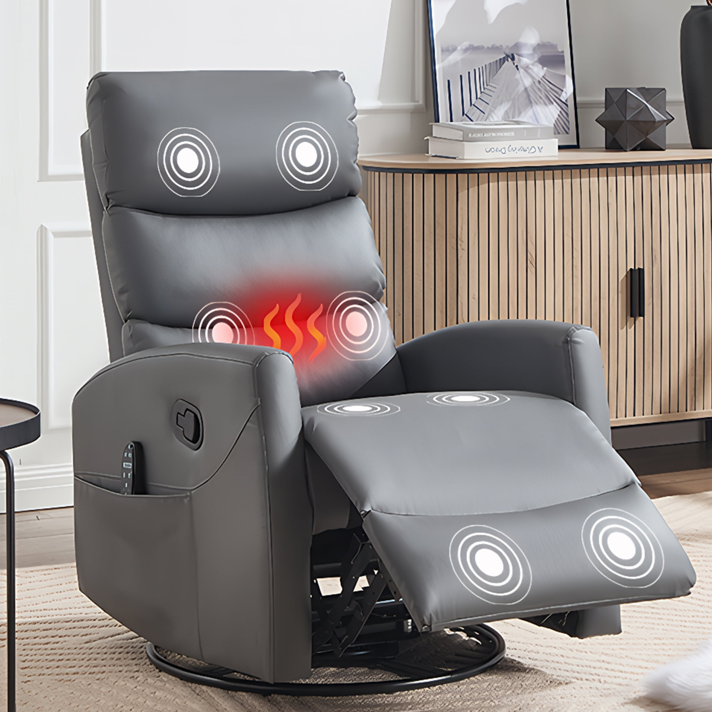 PAPROOS Rocker Recliner with Heat Therapy and Massage, PU Leather 360 ...