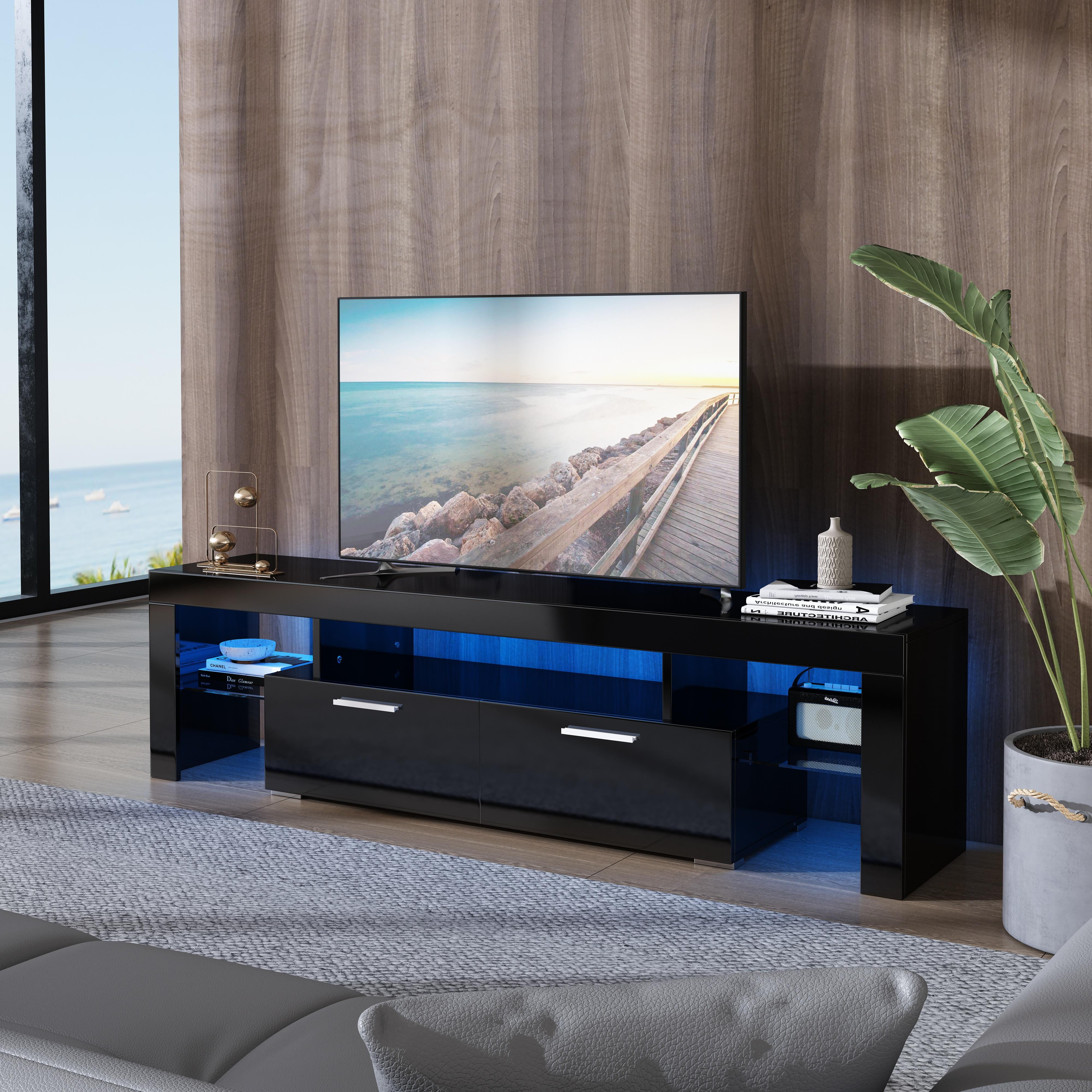 PAPROOS TV Stand for 75-80 Inch TV, Modern High Gloss TV Cabinet with ...