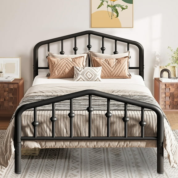 Full Bed Frame with Headboard and Footboard, Metal Bed Frame with ...