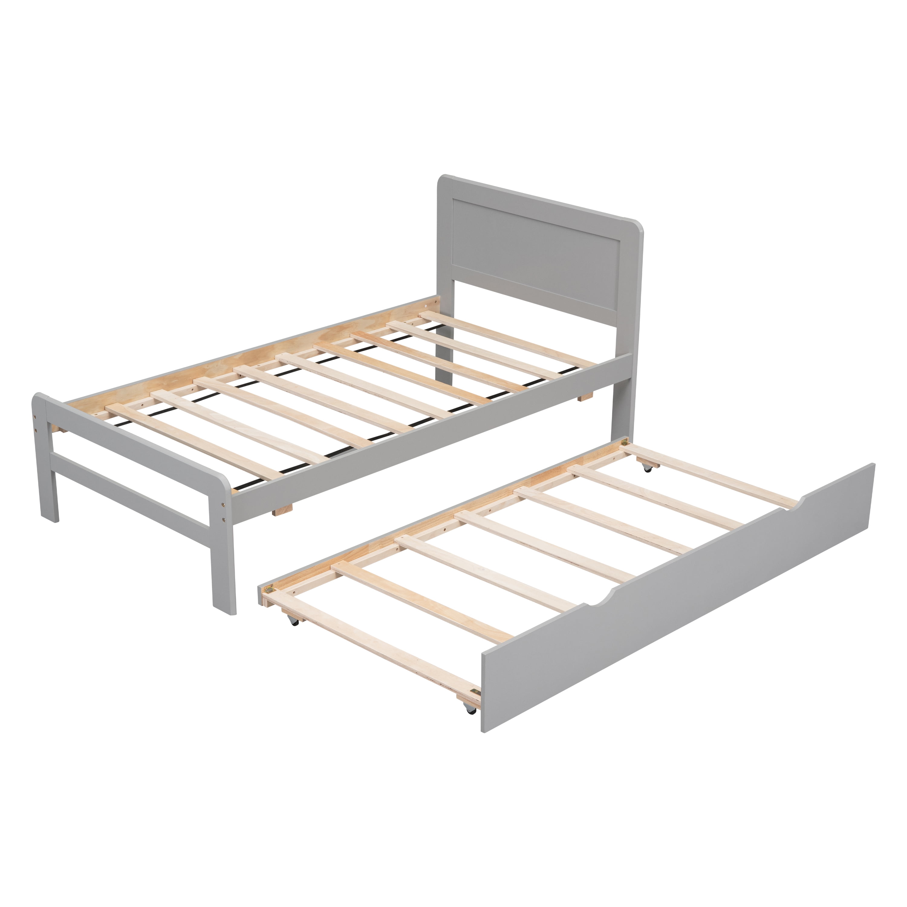 PAPROOS Twin Size Platform Bed Frame with Trundle, Wooden Daybed with ...