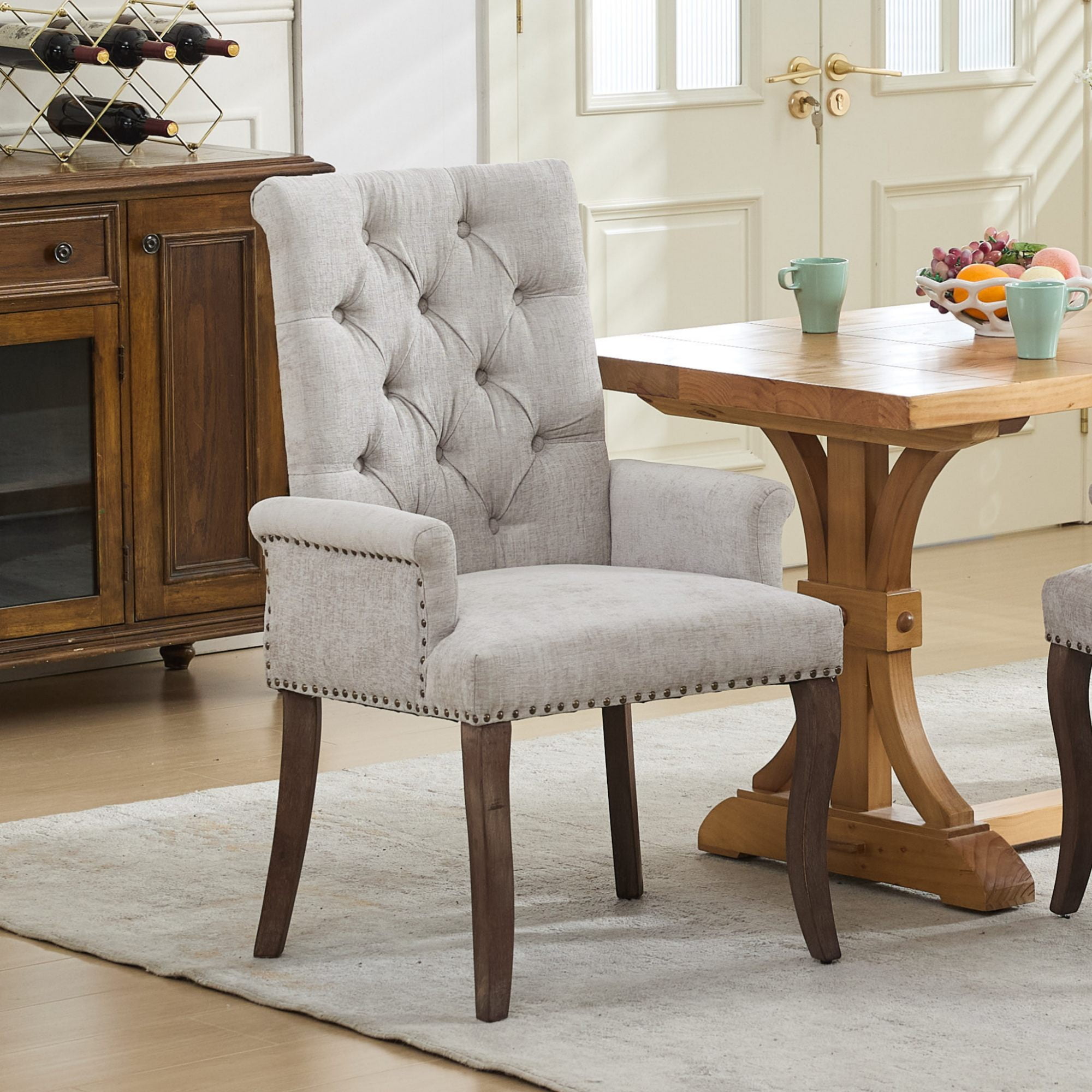 PAPROOS Upholstered Dining Chair, Chenille Fabric Tufted Dining Room ...