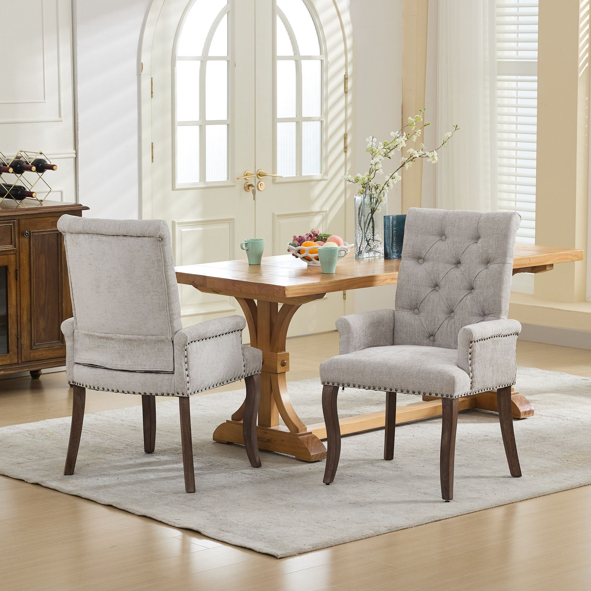 PAPROOS Upholstered Dining Chairs Set of 2, Chenille Fabric Tufted ...