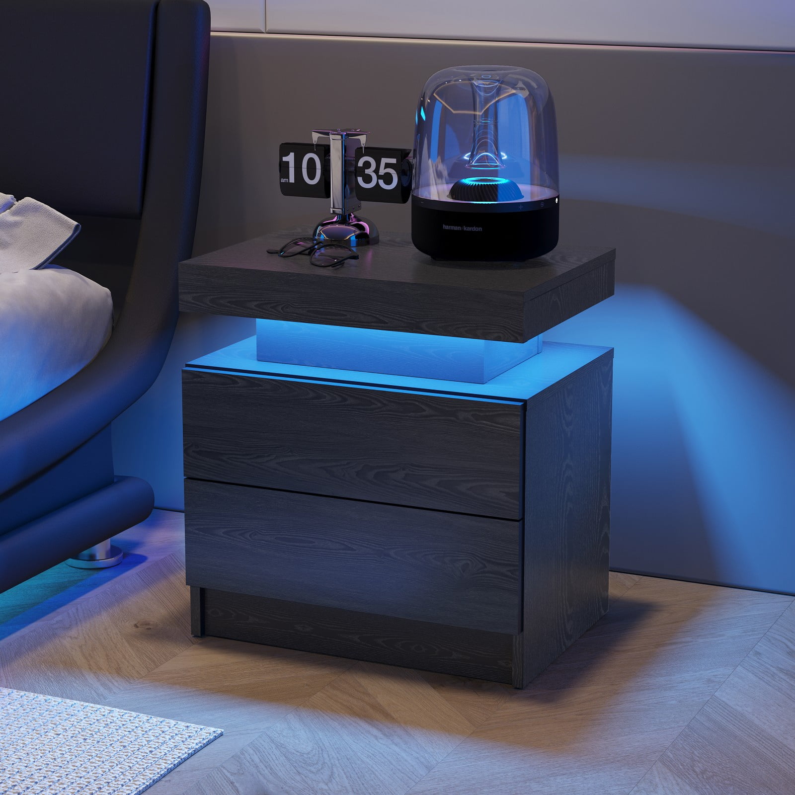 PAPROOS Nightstand with 2 Outlets, USB Charging, LED Light, 2 Drawers ...
