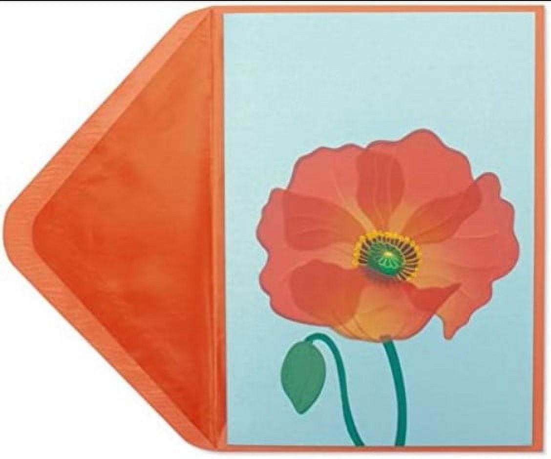 PAPYRUS - Red Poppy on Blue Shimmer Cardstock, Blank Inside Card for ...