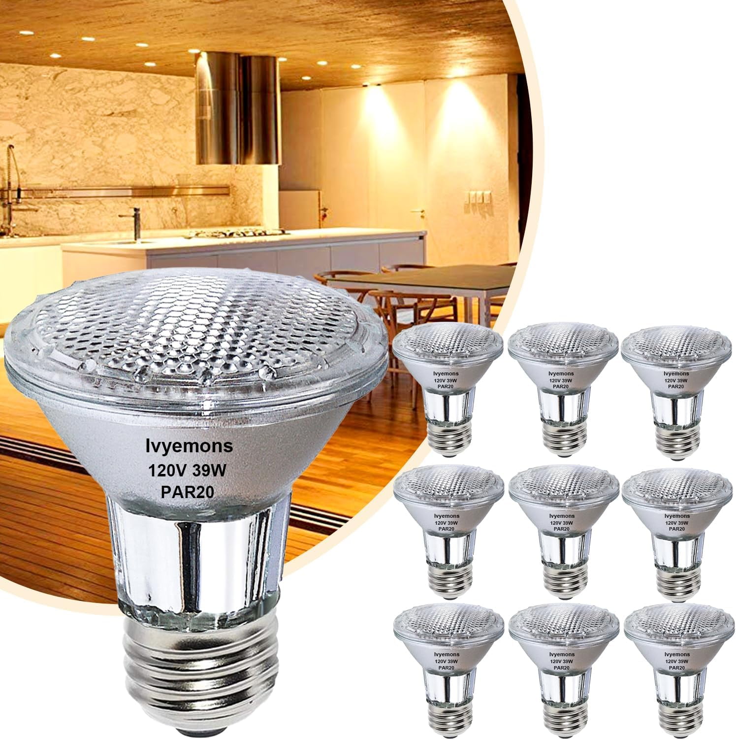 PAR20 Flood 39W 120V 480 Lumens - 9 Pack PAR20 Flood Light Bulbs with ...