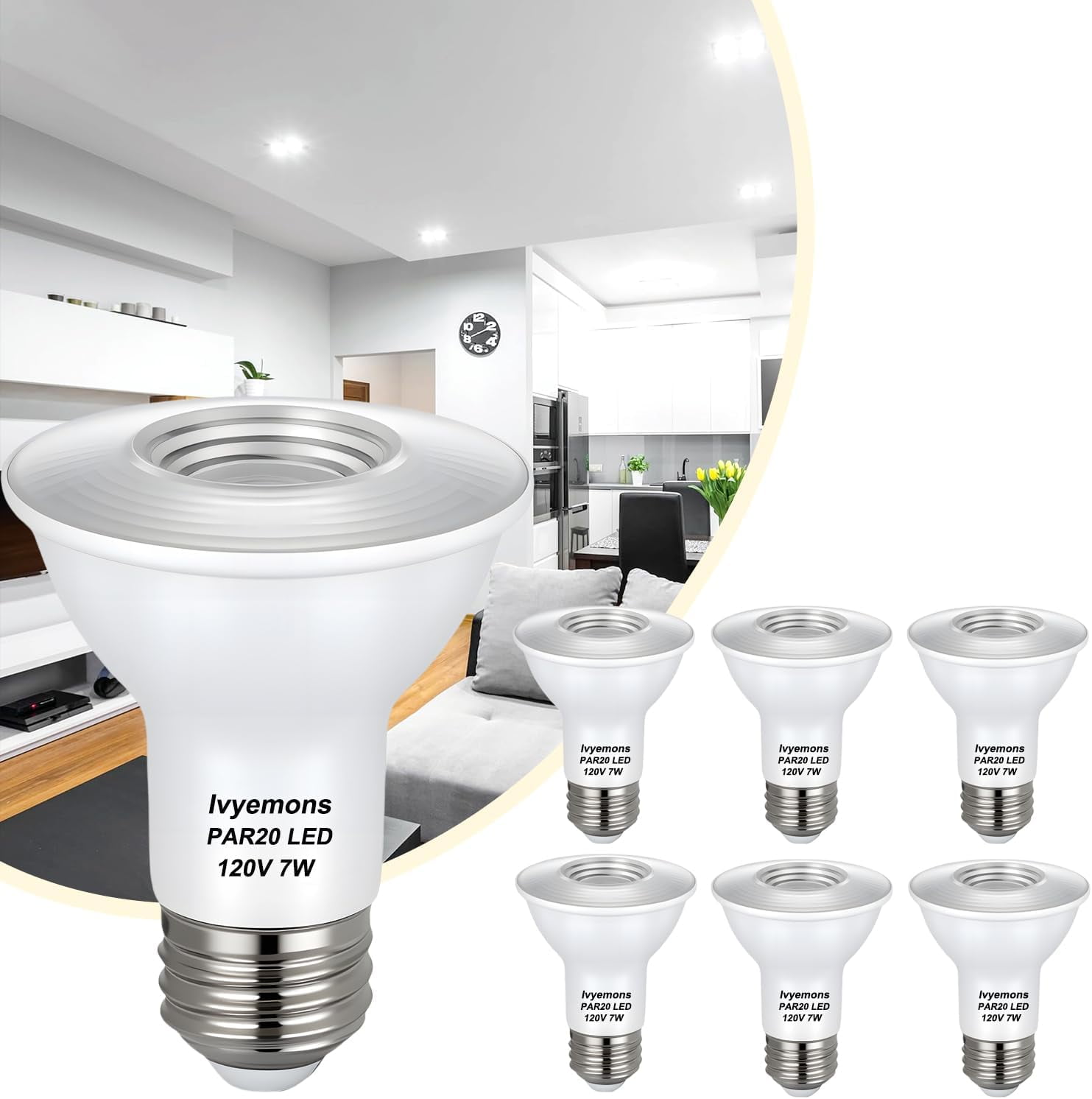 PAR20 LED Bulb 5000K Daylight White, 6PCS Super Bright 480LM PAR20 ...