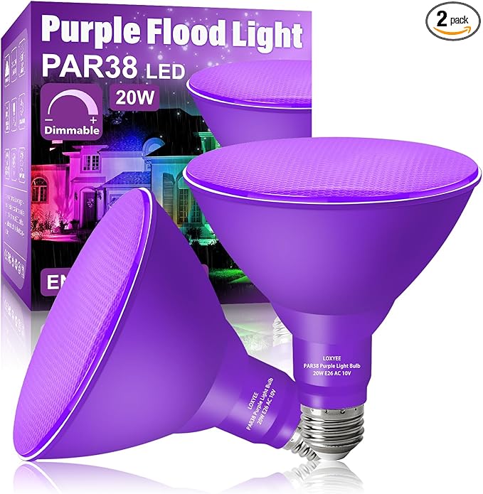 PAR38 Flood Purple Light Bulb,2 Pack-Dimmable,E26 Base Purple Flood ...