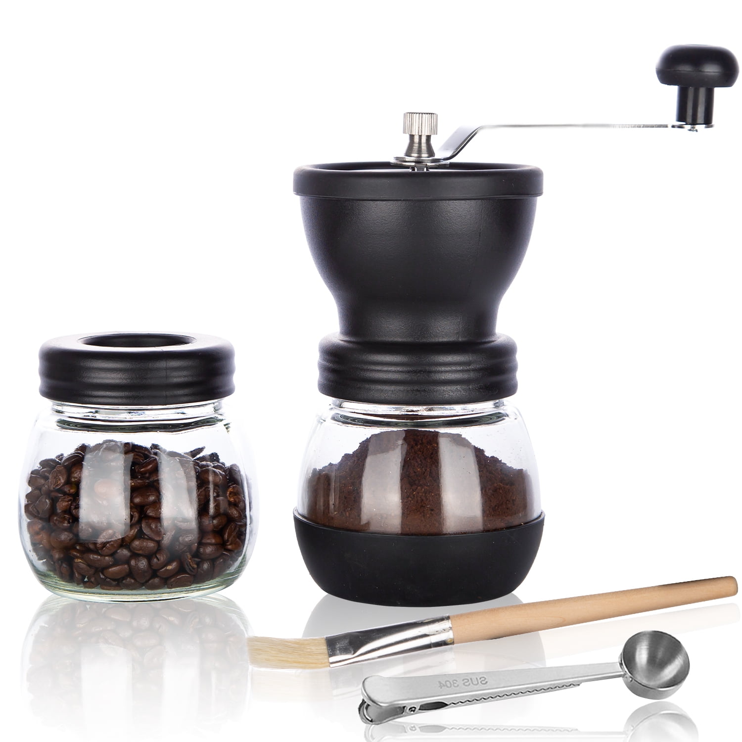 PARACITY Manual Coffee Grinder with 2 Glass Jars, Ceramic Burr ...