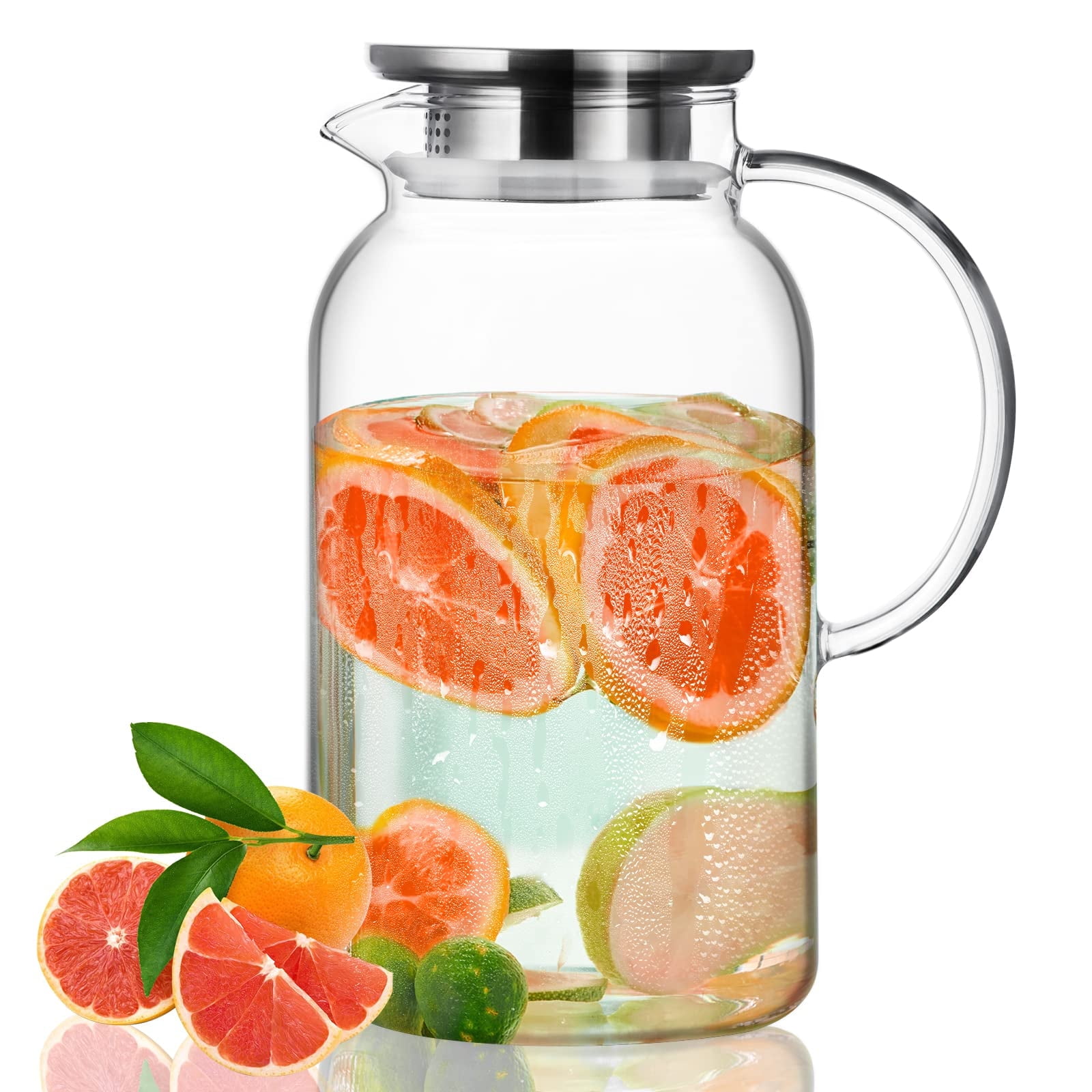 PARACITY, Glass Pitcher, 61oz, with Lid for Hot Cold Beverages ...