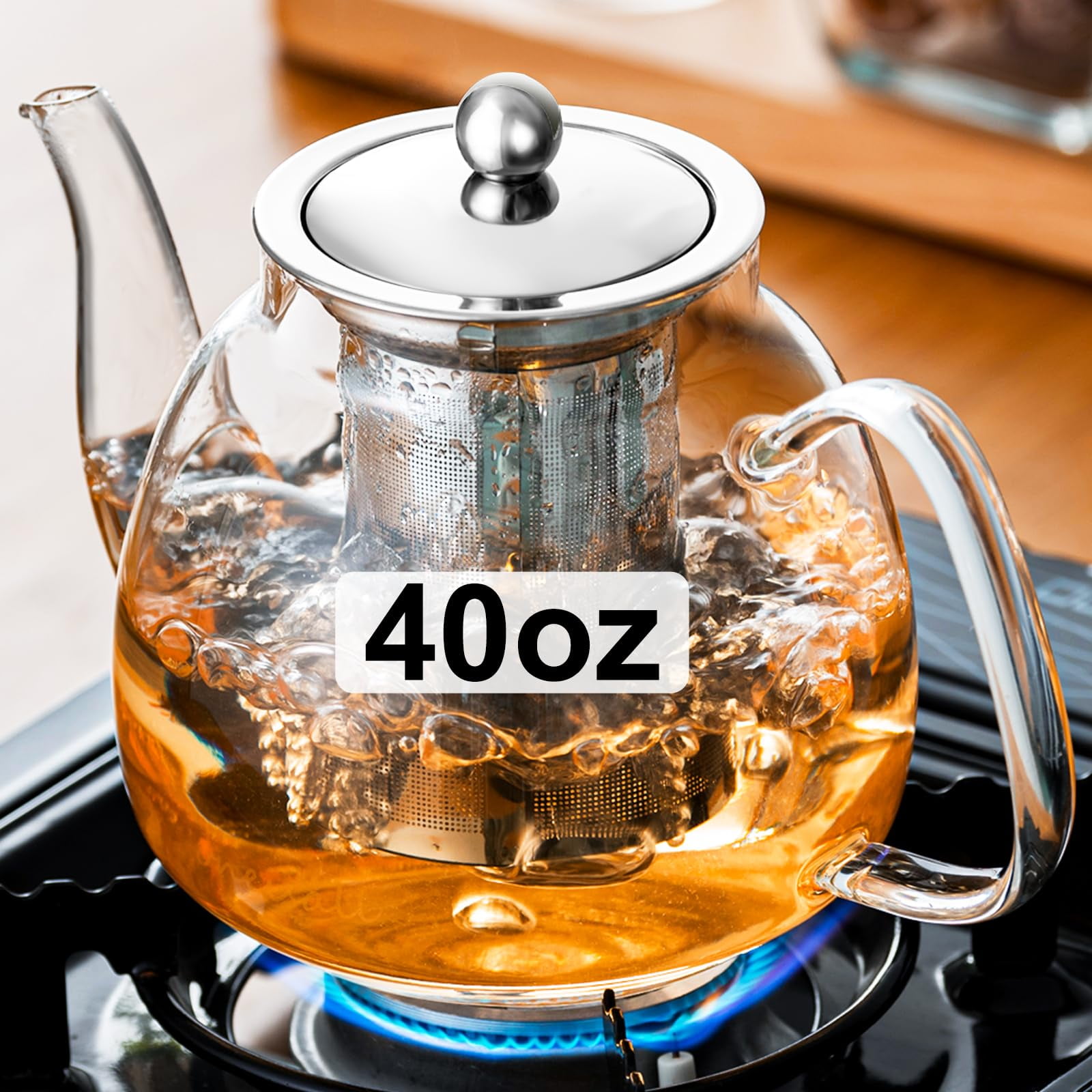 PARACITY Glass Teapot 40oz/1200ml, Tea pot with Removable Stainless ...