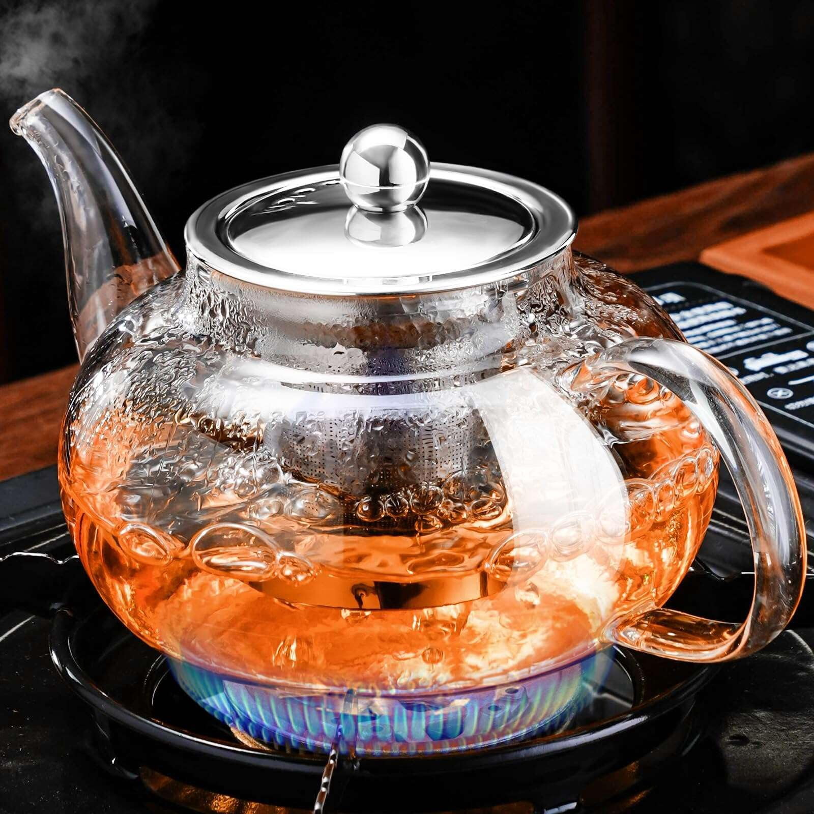 PARACITY Glass Tea Kettle 20oz/600ml, 18/8 Stainless Steel Inf ...