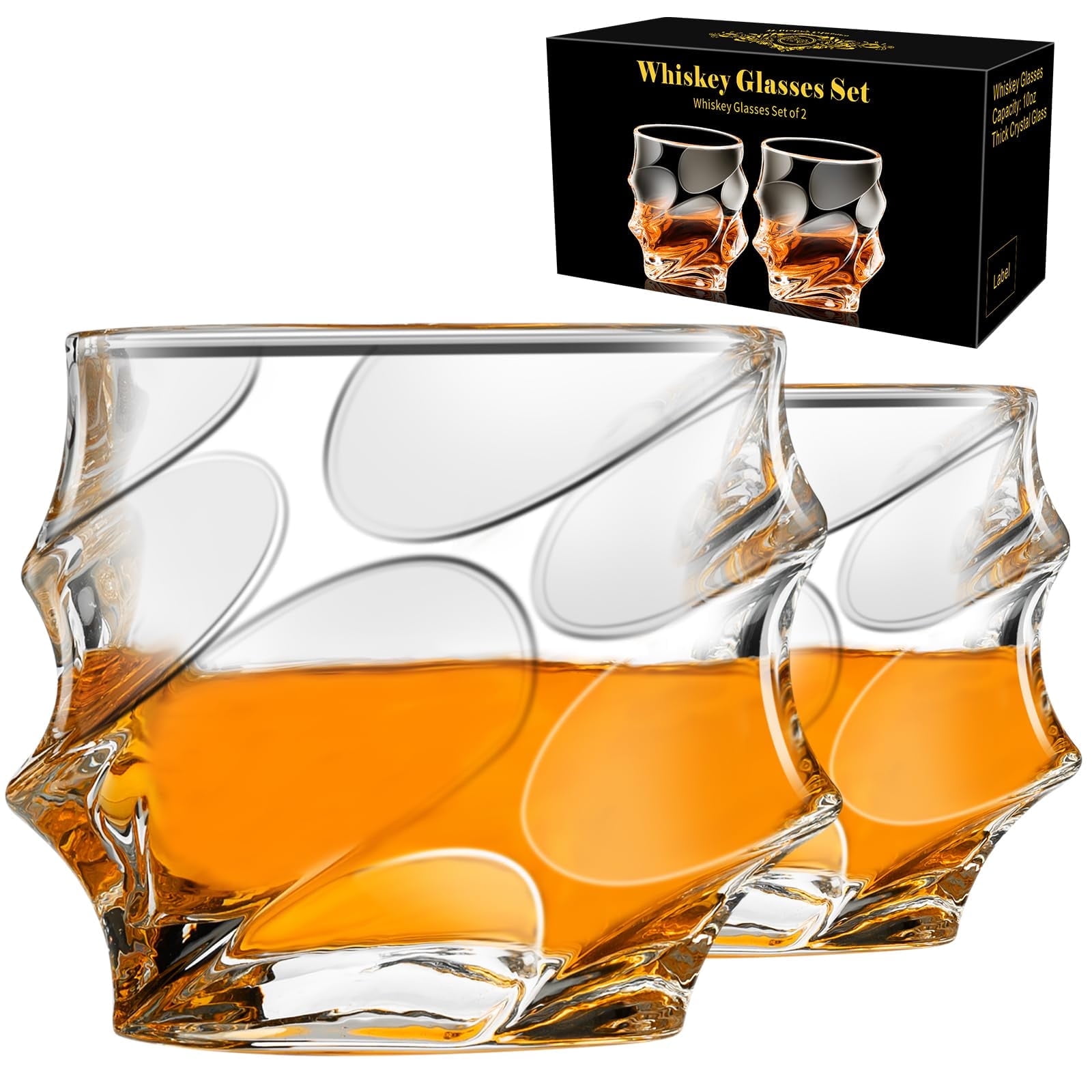 PARACITY Whiskey Glasses Set of 2, Old Fashioned Cocktail Glass, Glasses for Liquor Vodka ...