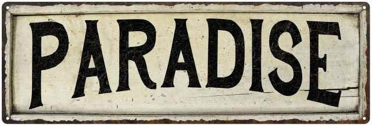 PARADISE Farmhouse Style Wood Look Sign Gift 6x18 Metal Decor ...