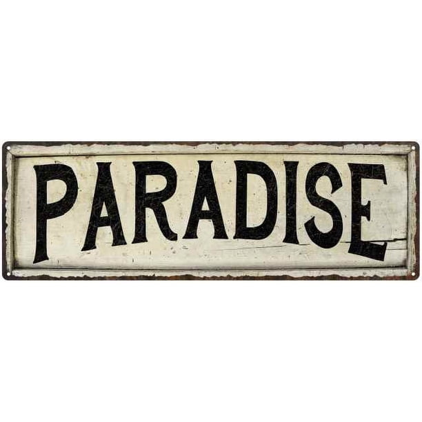 PARADISE Farmhouse Style Wood Look Sign Gift 6x18 Metal Decor ...