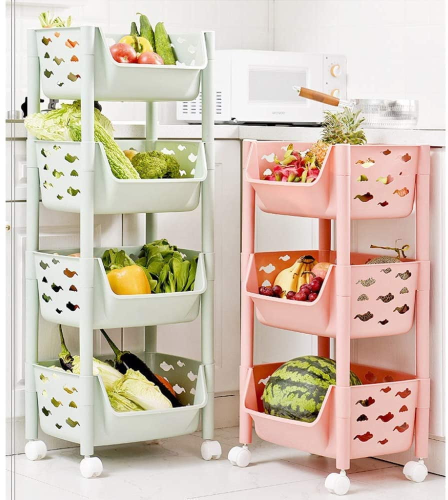 PARASNATH Plastic Skep 3 Layer Basket Fruit Vegetable TrolleyPink ...