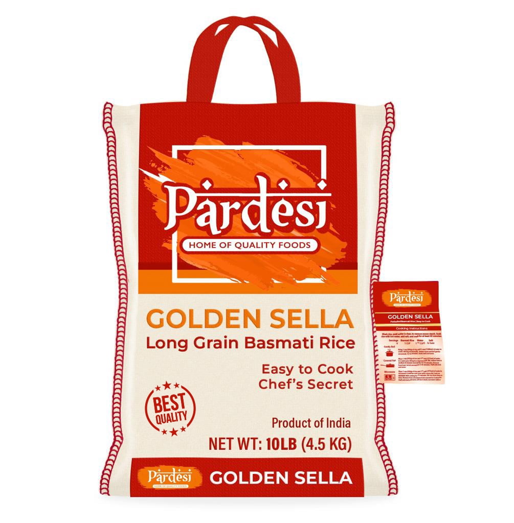 PARDESI Basmati Golden Sella Parboiled Rice 10LB - Easy to Cook - Low ...