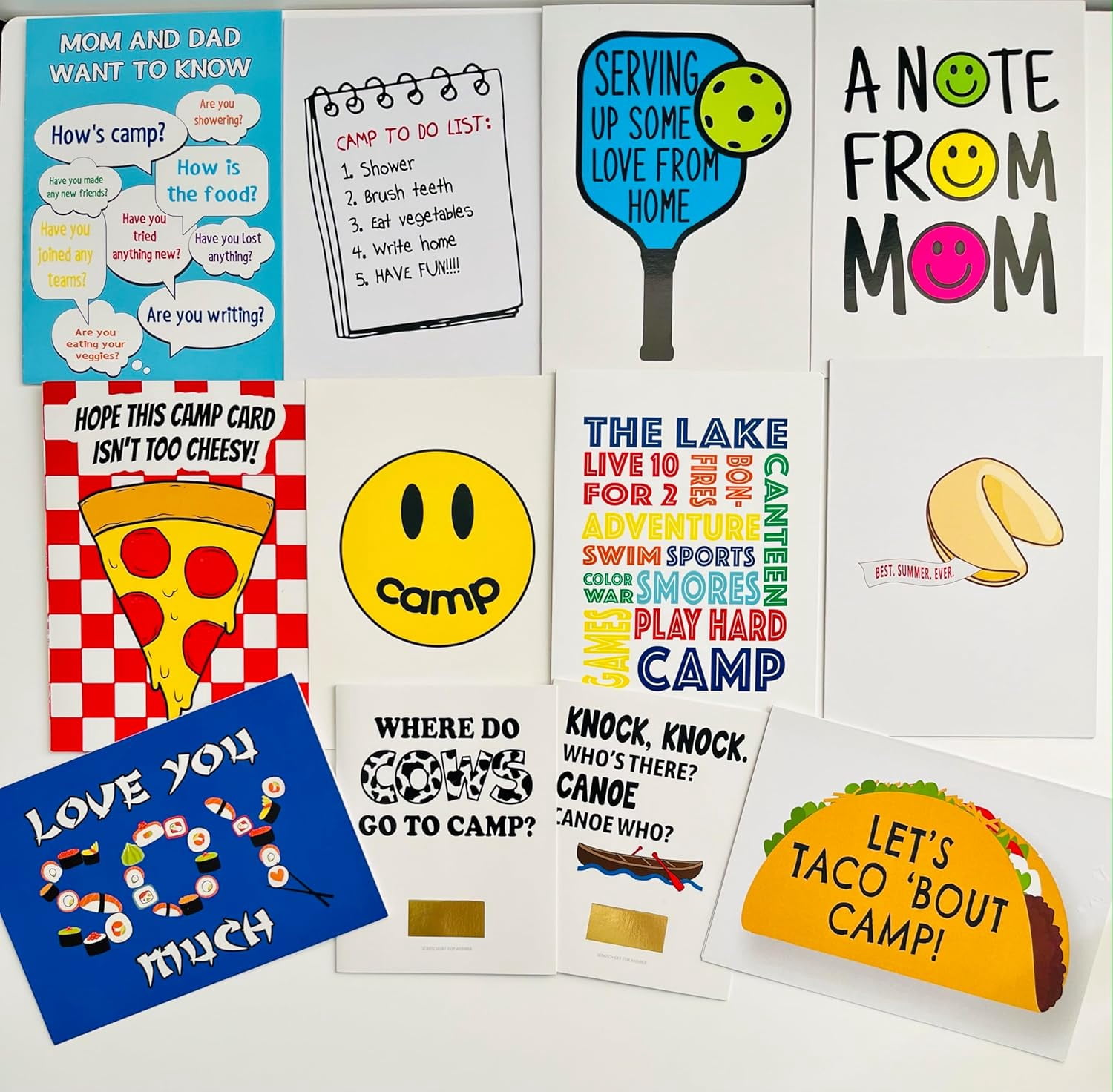 PARENTS PACK SUPREME of 12 Camp Greeting Cards Includes two scratch off ...