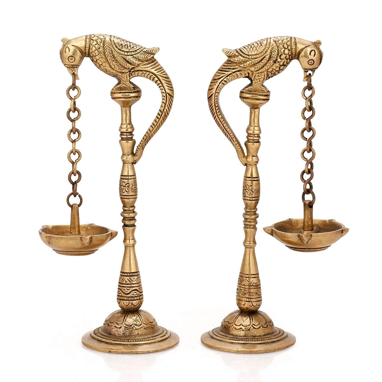 PARIJAT HANDICRAFT Bird Diya Oil lamp Stands Brass Hindu Religious puja ...