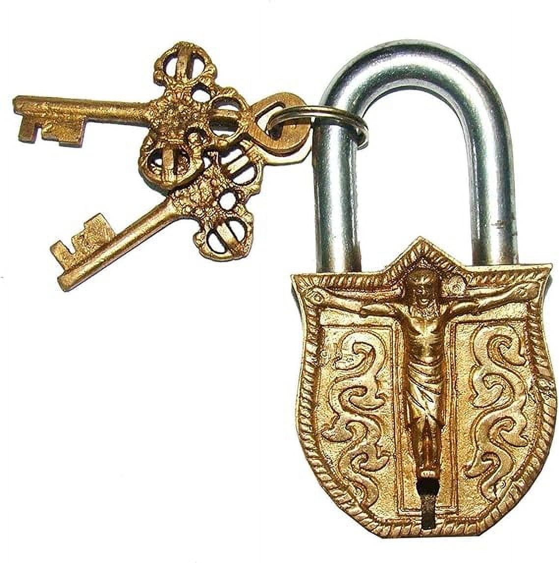 PARIJAT HANDICRAFT Brass Door Padlock Fully Functional Handmade Antique ...