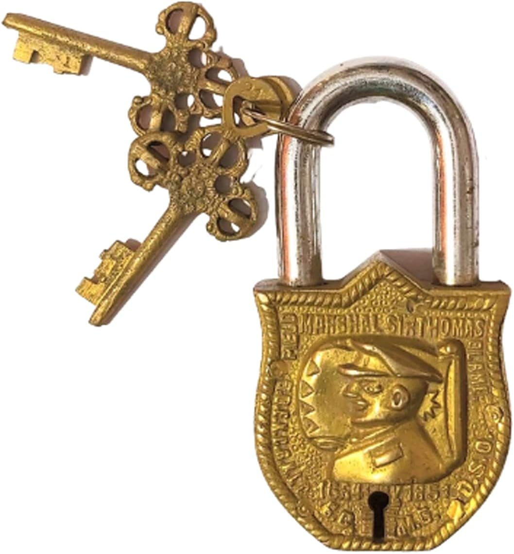 PARIJAT HANDICRAFT Brass Door Padlock Fully Functional Handmade Antique ...