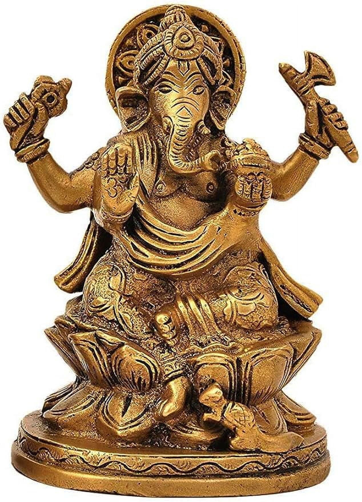 PARIJAT HANDICRAFT Brass Ganesha Sitting on Lotus Base in Gold ...