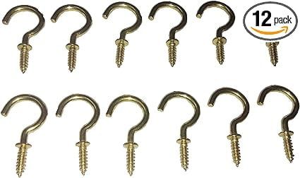 PARIJAT HANDICRAFT Brass Screw Hooks, J-Hook Cup Hooks Screw-in Hooks ...