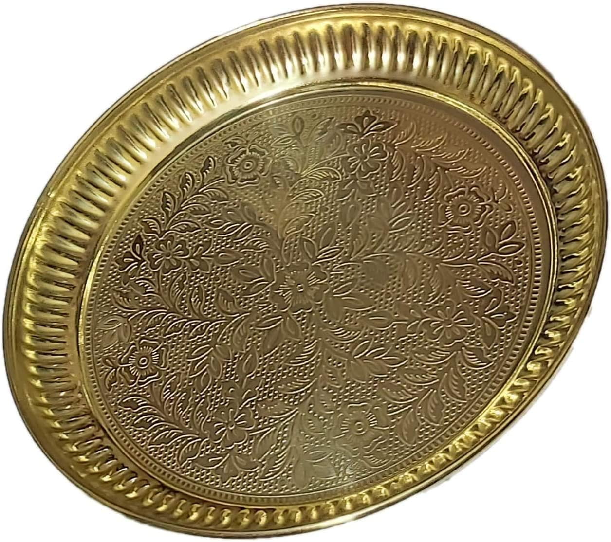 PARIJAT HANDICRAFT Brass puja Plate aarti pujan thali Golden Brass ...