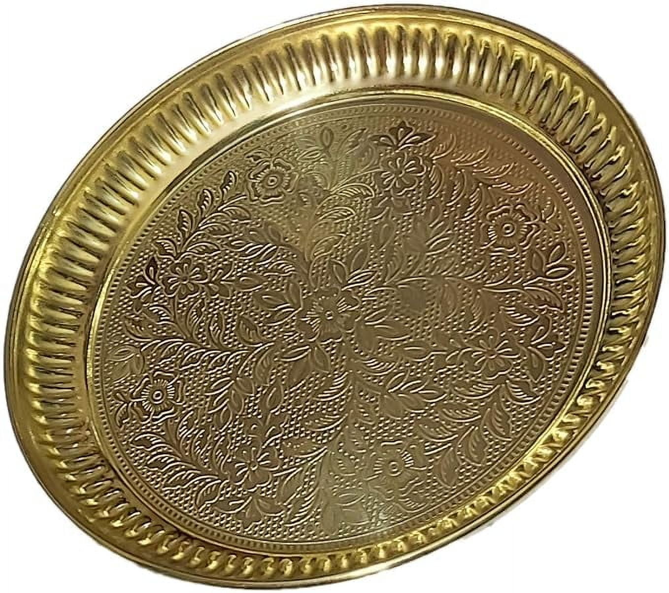 PARIJAT HANDICRAFT Brass puja Plate aarti pujan thali Golden Brass ...