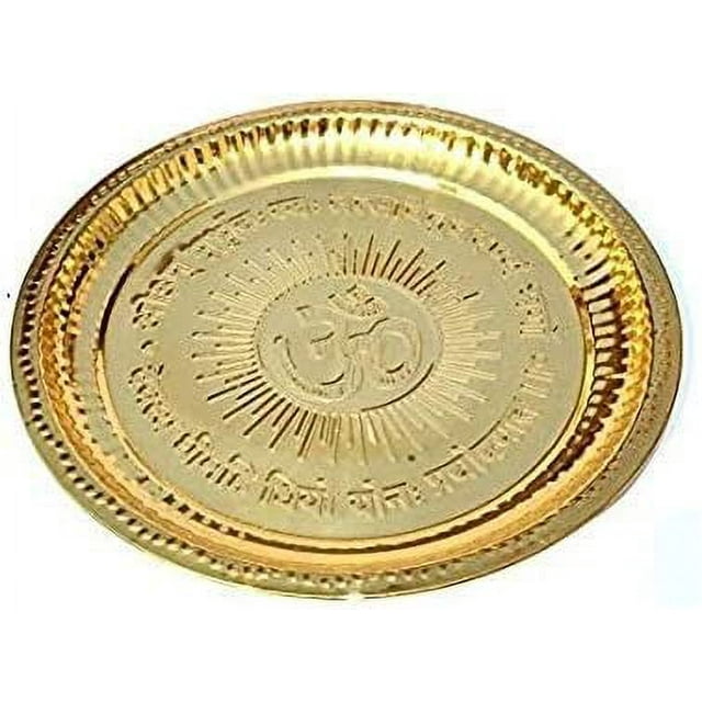 PARIJAT HANDICRAFT Brass puja Plate aarti pujan thali Golden Brass ...