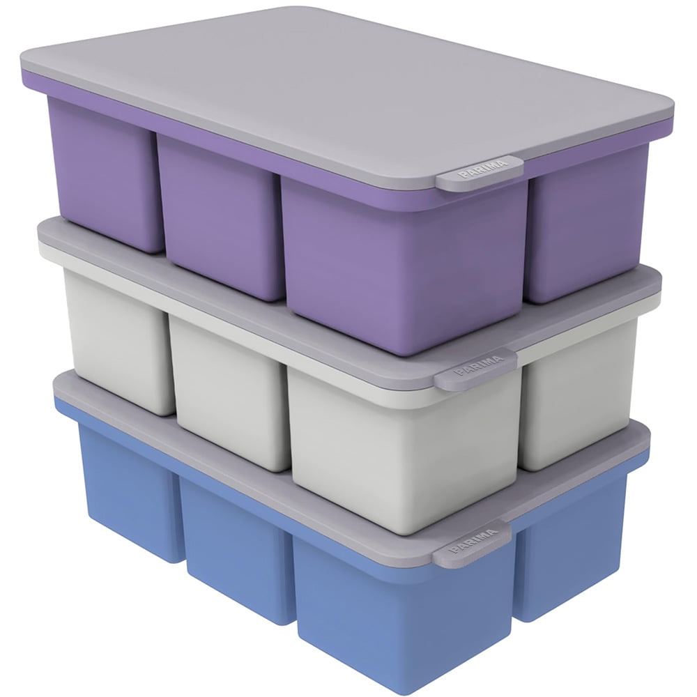 PARIMA Ice Cube Tray with Lid, 3 Pack Durable Stackable Ice Cube Trays ...