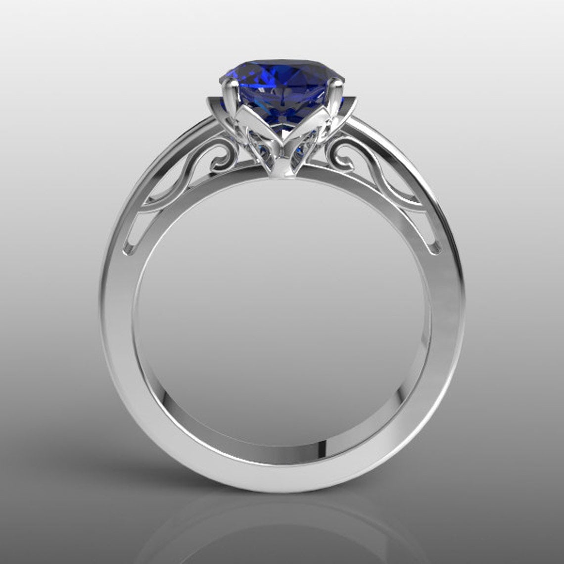 PARIS DESIGN BOUTIQUE 14K Gold Lotus Filigree Engagement Ring with 7 mm ...