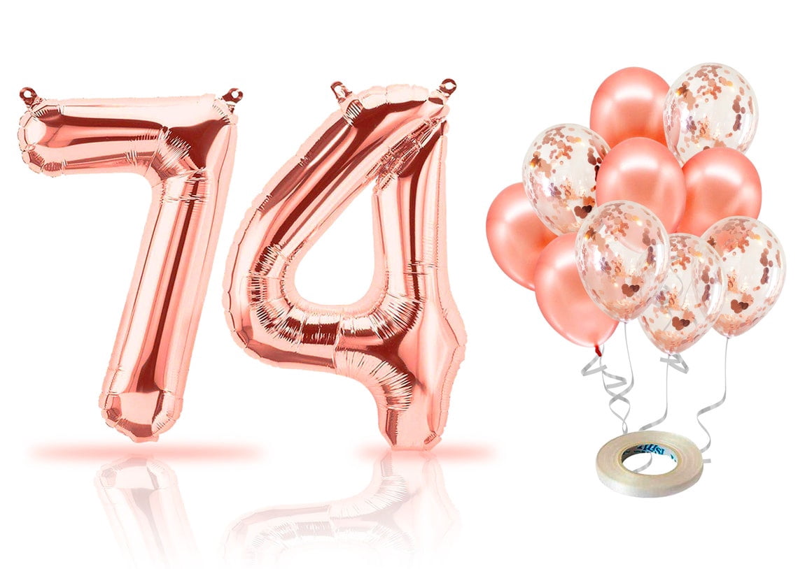PARIS PRODUCTS - 74th Birthday Rose Gold Balloons & Number 74 Mylar ...