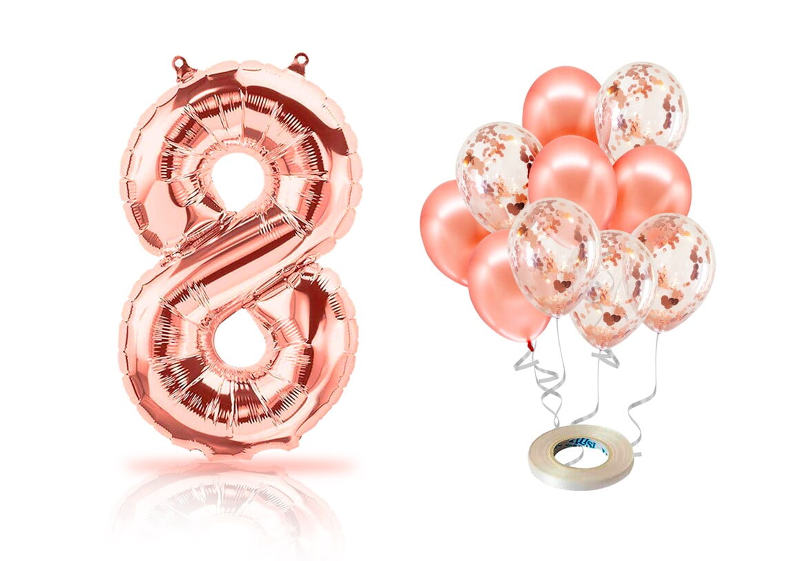 PARIS PRODUCTS - 8th Birthday Rose Gold Balloons & Number 8 Mylar ...