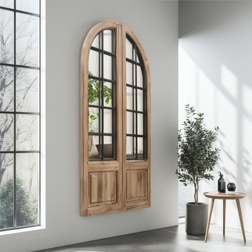 PARISLOFT Farmhouse Window Pane Mirror, Arched Wall Mirror, Distressed ...